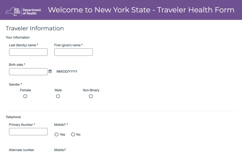 New York State Health Form Required or $2000 Fine