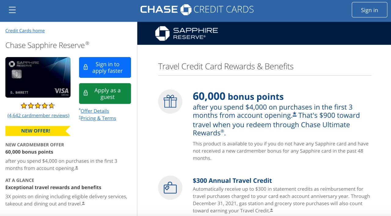 60K Chase Sapphire Reserve, 80K Sapphire Preferred